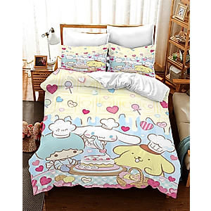 EIANLAI 3 Piece Anime Bedding Set 3D Printed Cartoon Soft Duvet Cover Set for Bedroom (1 Duvet Cover & 2 Pillowcases)-Full