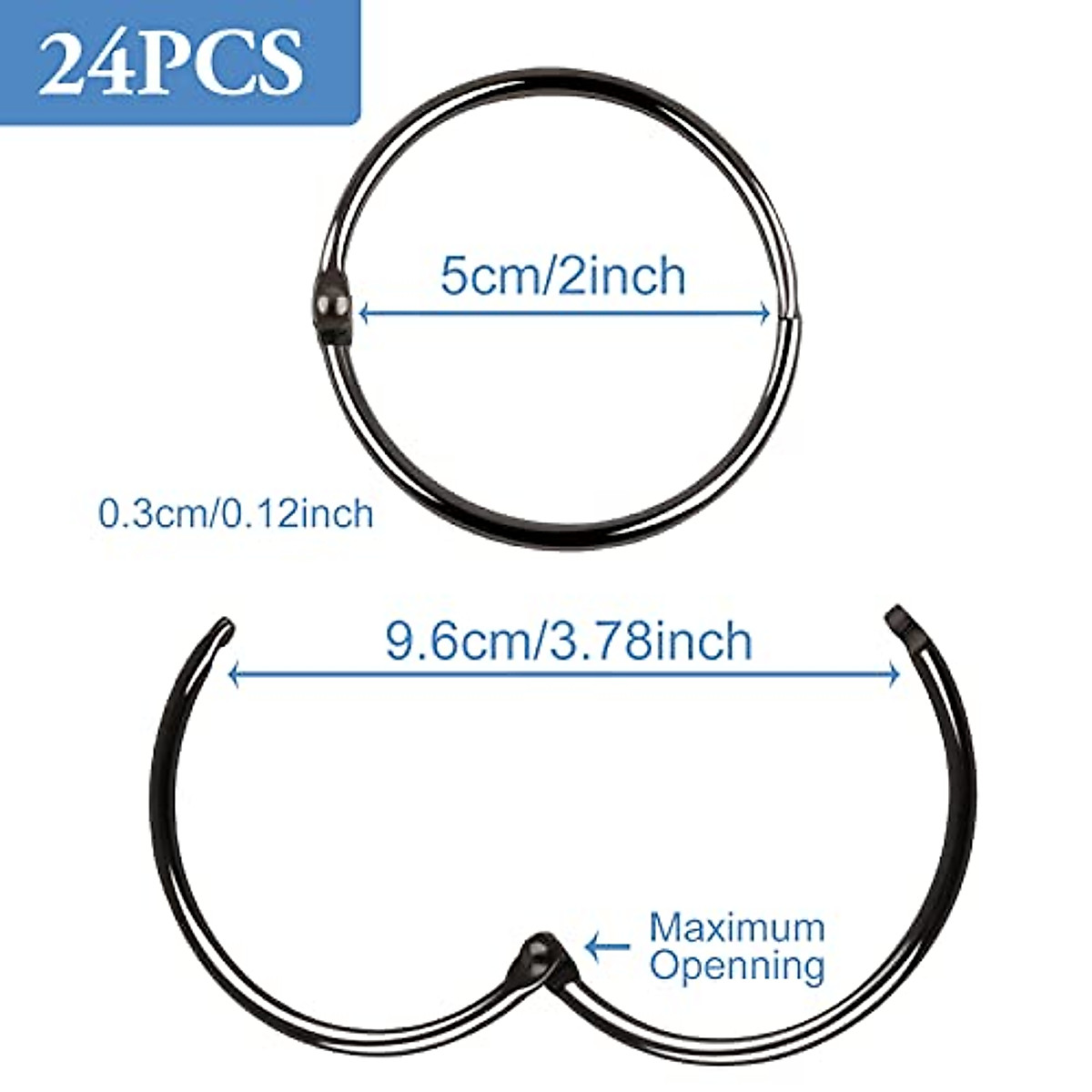 Black 24 Pack, MOVNO Shower Curtain Rings, Rustproof Decorative Shower Curtain Hooks Metal Round Shower Ring Hooks for Bathroom Shower Rod