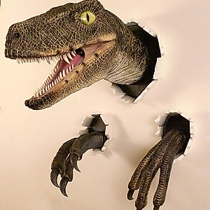 Wall-mounted Dinosaur Resin Sculpture Wall-broken Dinosaur Head With Claw Props Replica Set, 3D Dinosaur Statue Home Art Life-like Decoration In The Family And Children's Bedroom And Livin