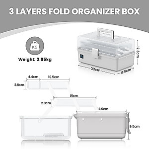 ARJudy 13in Craft Organizers and Storage, 3-Layers Folding Clear Plastic Craft Organizer, Portable Craft Tool Box, Multipurpose Craft Box Organizer for Medicine, Sewing Organizer, Nail, Art Supplies