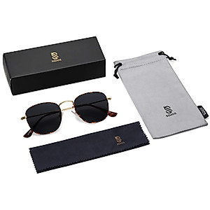SOJOS Small Square Polarized Sunglasses for Women Men Classic Vintage Retro Style SJ1143 with Gold Demi/Grey