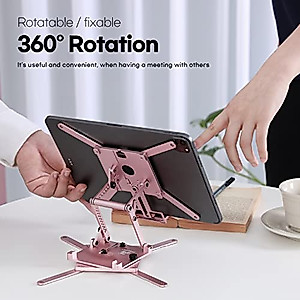 FINEDAY Foldable Stand (Up to 13" Devices), Rose Gold, Pink, Adjustable, 360° Rotatable, MagSafe Compatible Hole, Portable, Aluminum Tablet/Phone Stand, iPhone Stand, iPad Stand, Handmade After CNC