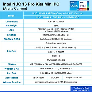 2023 Intel NUC 13 Pro,NUC13ANHi5 Versatile Mini PC 16GB RAM&512GB SSD with Core i5-1340 Processor (12Core&Up to 4.6GHz Turbo,Intel Iris Xe Graphics) Support 4K/WiFi6E/BT5.3/Win11 Pro preinstalled