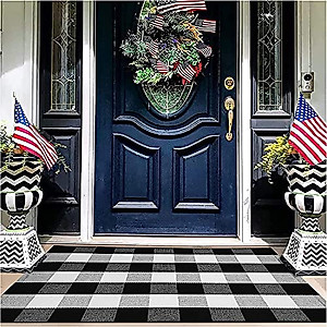 EARTHALL Front Door Mat 27.5''x43'' Buffalo Plaid Rug, Door Mats Outdoor Machine Washable, Outdoor Mat for Front Porch, Outdoor Mats for Front Door, Front Door Mat Outdoor Entrance, Black
