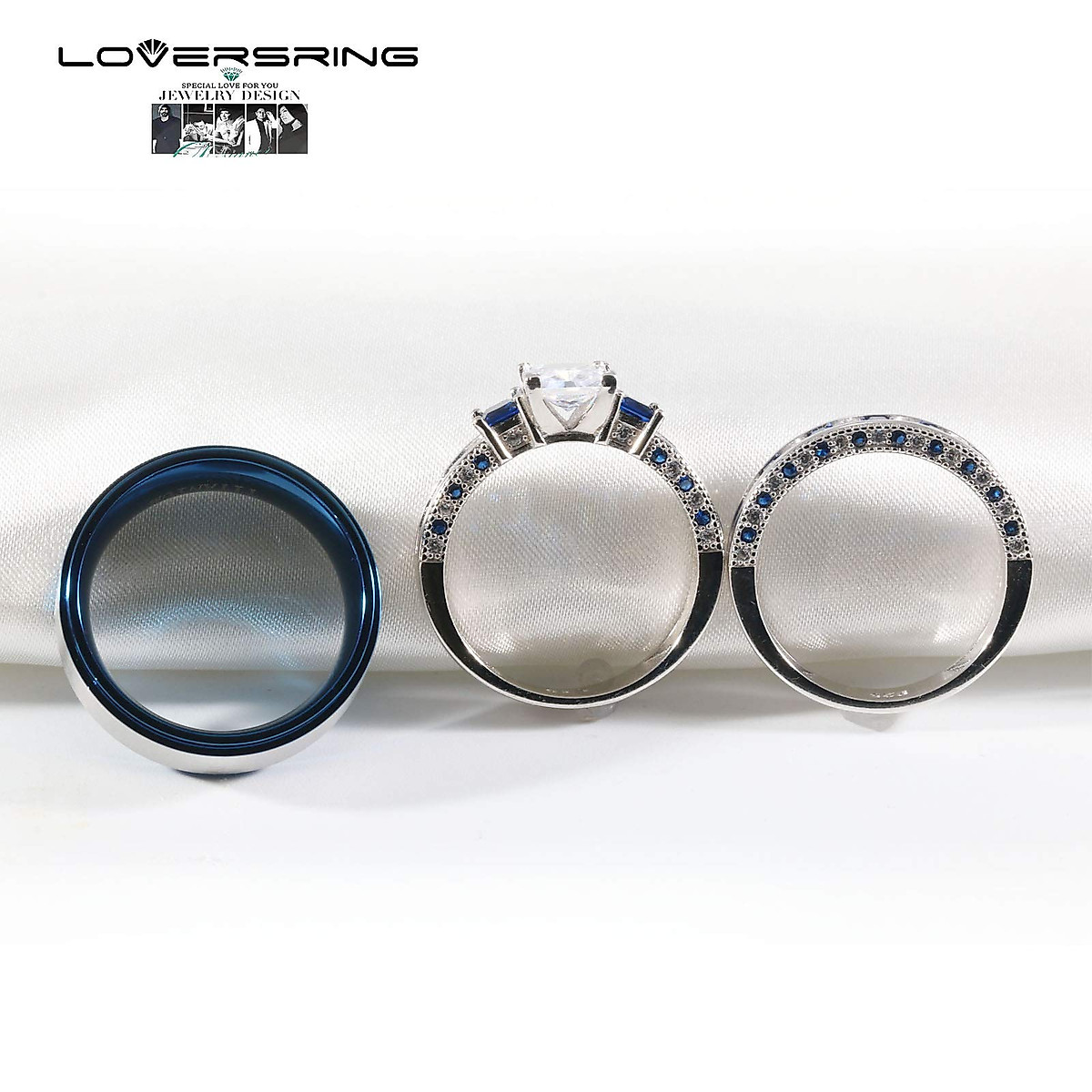 Bridal sets Wedding Ring Sets His And Hers Promise Ring Couples Bridal Sets Women 925 Sterling Silver Square Cz Man Titanium Wedding Bands