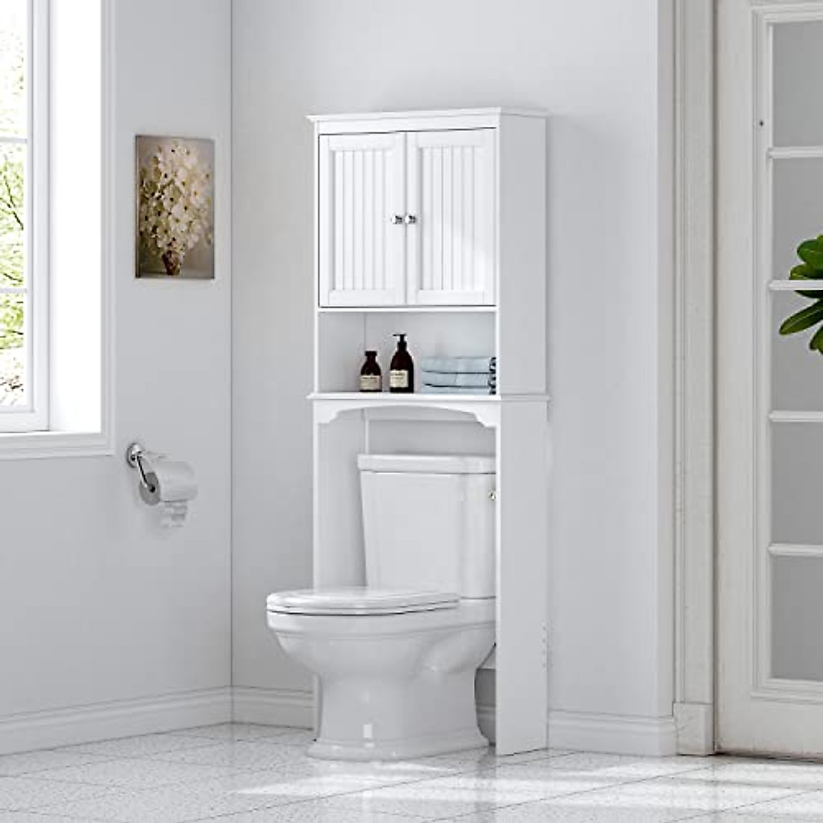 Spirich Home Over The Toilet Storage Cabinet, Bathroom Shelf Over Toilet, Bathroom Storage Cabinet Organizer, White