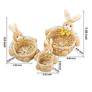 TikPick 3 Pcs Set Bunny Easter Basket Without Handle for Boy and Girl Gifts Box for Easter Eggs Stuffer Chocolate Nuts, Bunny Stuffed Animal Basket Candy Box for Home Decorations