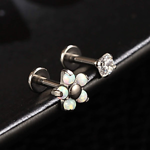 PEAKLINK Flower Opal Labrets Studs 16g Titanium Medusa Piercing Jewelry Tragus Helix Piercings Cartilage Studs Curated Ear Set 6mm