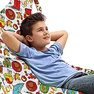 Ambesonne Autumn Lounger Chair Bag, Fall September Season Related Colorful Foods Leaves and Accessories Pattern, High Capacity Storage with Handle Container, Lounger Size, White Multicolor
