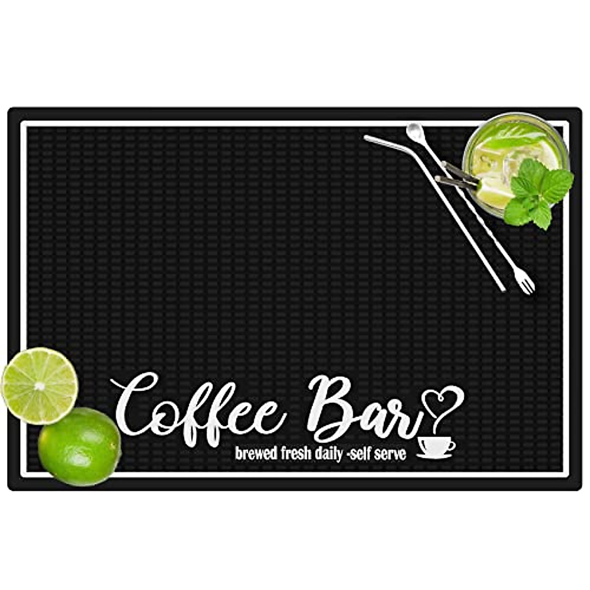 SOSMAR Coffee Bar Mat, 18" x 12" Spill Mat, Thick Durable Rubber Bar Mat, Coffee Maker Mat, Bar Accessories, Non-Slip Coffee Mat, Cup Mat for Coffee Station, Coffee Tamper Mat for Countertop, Black