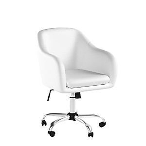 Home Office Chair Executive Mid Back Computer Table Desk Chair Swivel Height Adjustable Ergonomic with Armrest White