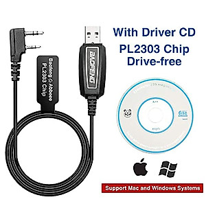 Baofeng USB Programming Cable PL2303 Support Chirp for Baofeng UV-5R(All),BF-F8HP, BF-888S,UV82HP,UV-82(All),UV-S9Plus GM-15Pro BF-H6 Handheld ham Radio transceiver Ham Two Way Radio with Driver
