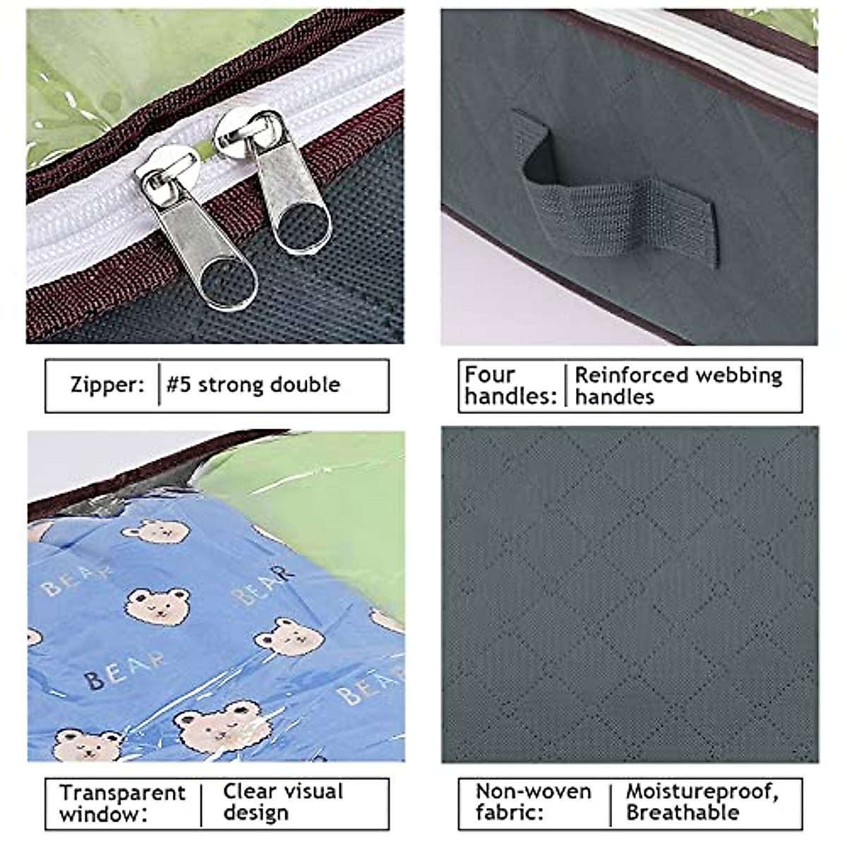 6-Pack 60L Clothes Storage & 6-Pack 90L Underbed Storage Bags, Clothes Storage Bins Foldable Closet Organizers with Durable Handles with Clear Window for Clothes Pillow Blankets Bedding
