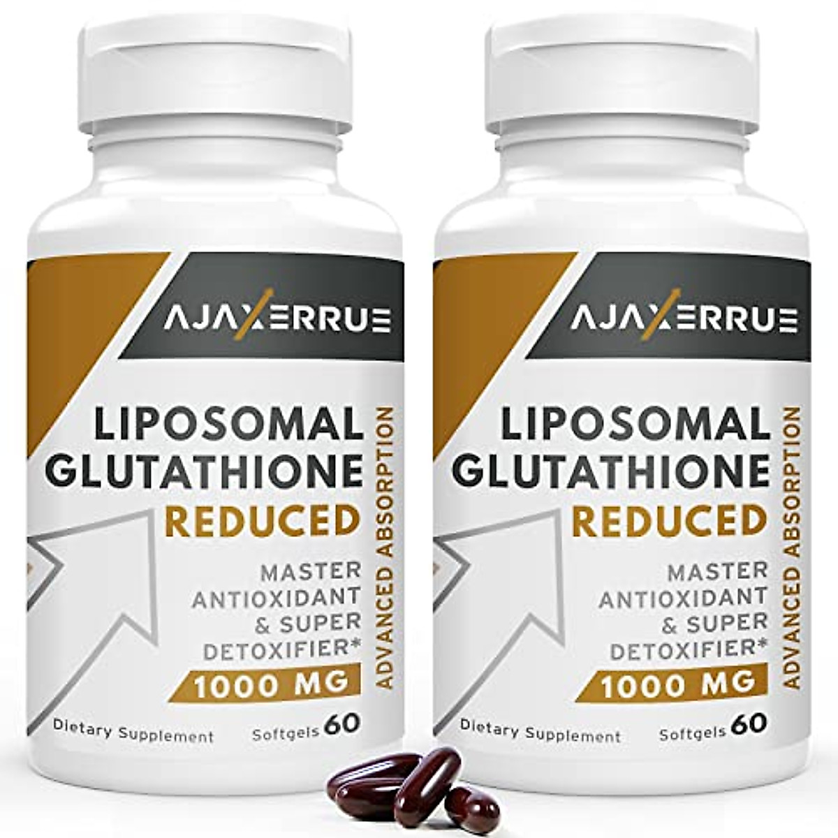 AJAXERRUE 1400 mg Liposomal Glutathione, Superior Absorption Complex Reduced Glutathione Supplement with Vitamin C, Hyaluronic Acid, Master Antioxidant for Liver Detox, Brain, Skin, 120 Softgels