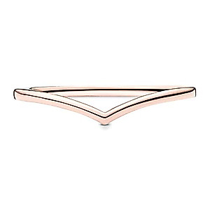 Pandora Polished Wishbone Ring - Minimalist Chevron Shape Ring - Stackable Rose Gold Ring for Women - 14k Rose Gold-Plated Rose - Size 7.5, No Gift Box