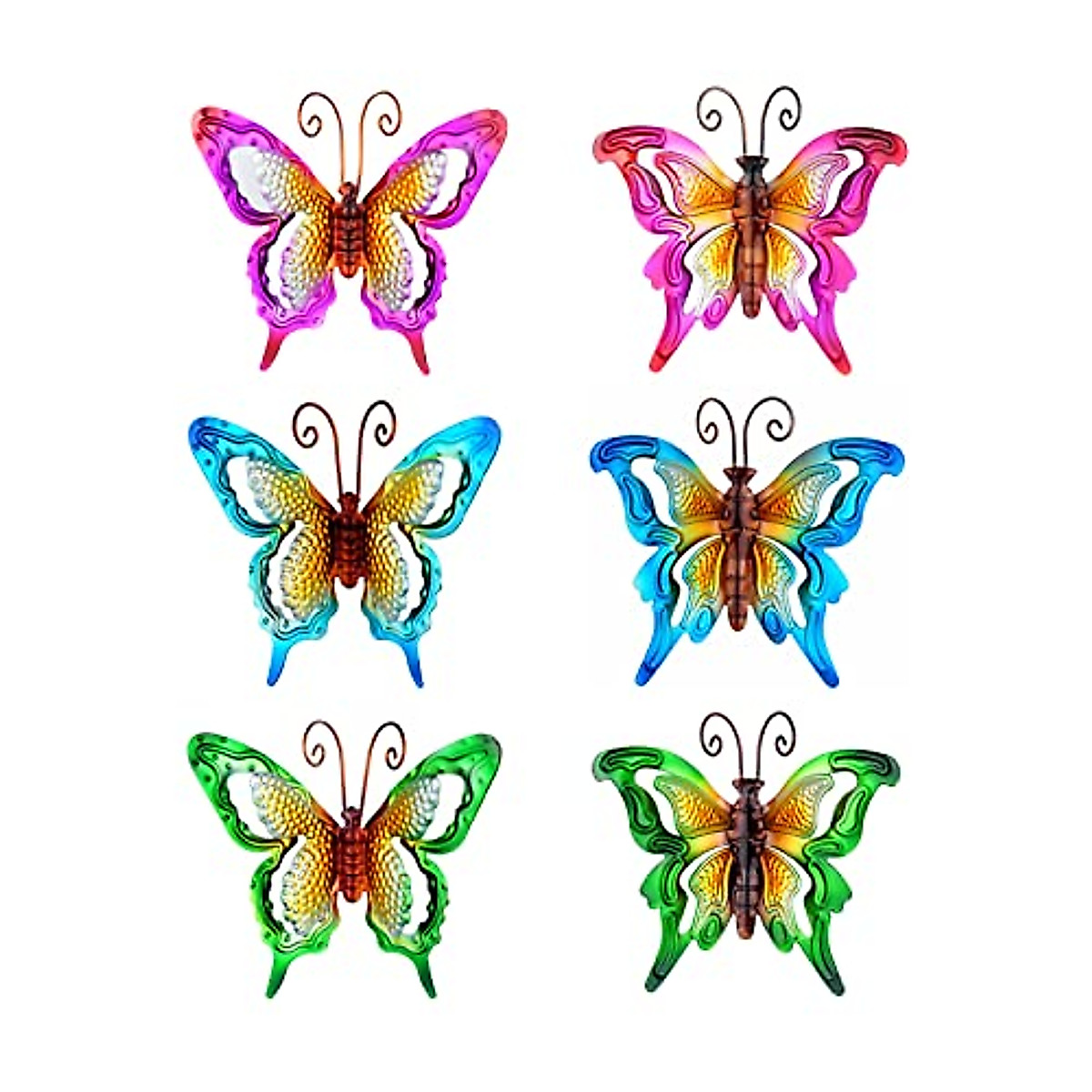 Metal Butterfly Wall Decor, Set of 6 Inspirational Wall Art, Indoor Outdoor Hanging Ornaments for Garden Yard Fence Bathroom Bedroom (6.5" Length)