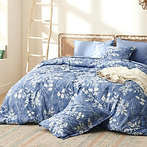 Bedsure Twin Comforter Set - 5 Pieces Floral Blue Soft Bedding Sets, Twin Bed in a Bag with Botanical Flowers Comforter, Sheets, Pillowcase & Sham