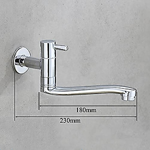 AIDE Wall Mounted Cold Water Sink Faucet, Single Handle Brass Tap for Kitchen Garden Outdoor Laundry Sink with Stainless Steel Tube, Chromed, 9 Inch