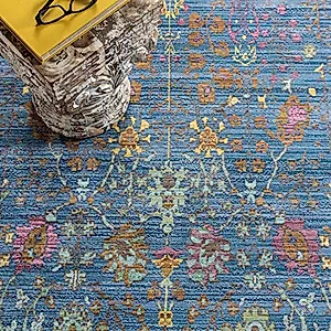 SAFAVIEH Valencia Collection Area Rug - 8' x 10', Blue & Multi, Boho Chic Distressed Design, Non-Shedding & Easy Care, Ideal for High Traffic Areas in Living Room, Bedroom (VAL108M)