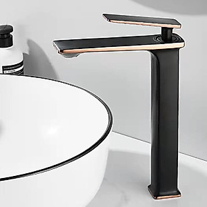 JCAKES Brass Black Gold Basin Faucet Bathroom Sink Faucets Hot Cold Water Mixer Crane Deck Mounted Single Handle Hole Bath Kitchen Tap (Color : Black and Rose gold4)