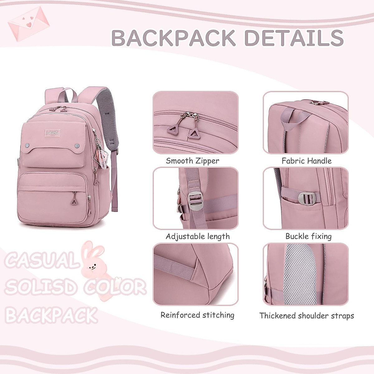 Kids Cute Bunny Casual Backpack Girls Elementary and Middle School Bag Teenage Travel Bag Waterproof Book Bag