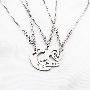 FUSTMW 3 Sister Bracelets Big Sis Middle Sis Little Sis 3 Pieces Matching Heart Bracelets of 3 Sister Jewelry Gift for Best Friends 9 Inch Adjustable Chain (silver)