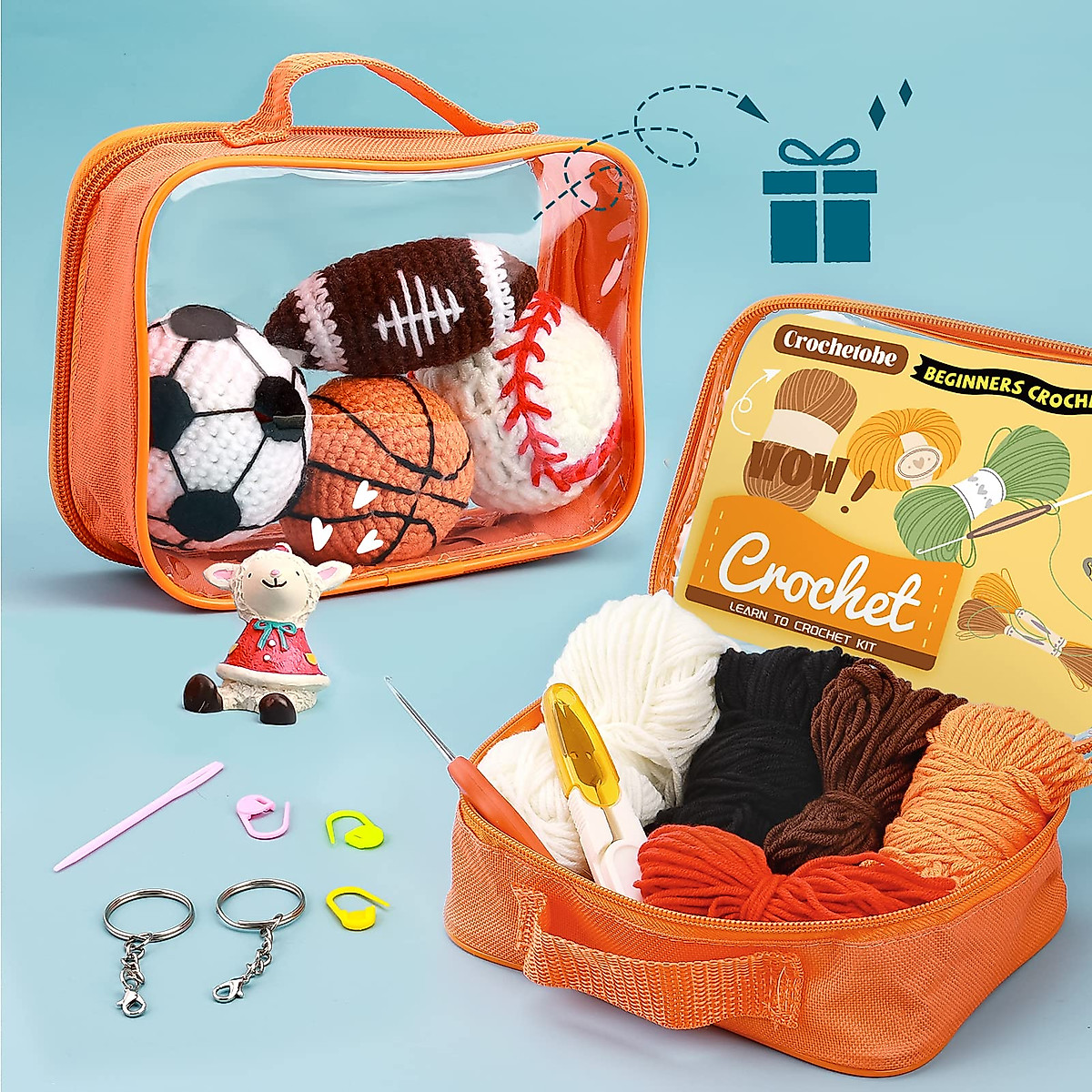 Crochetobe Crochet Kit for Beginners - 4 PCS Sports Balls Crochet, Complete Crochet Set includes Step-by-Step Instructions and Video Tutorials, Beginner Crochet Kit for Adults (Patent Product)
