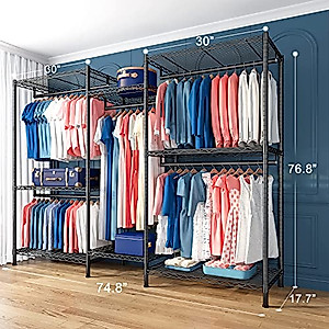 Raybee Clothes Rack, Heavy Duty Clothing Racks for Hanging Clothes 830 LBS Metal Clothes Racks for Hanging Clothes Wire Garment Rack Free Standing Closet Portable & Sturdy 74.8”Wx17.7”Dx76.8”H Black