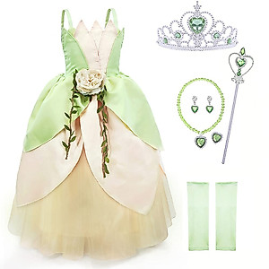 TYHTYM Princess Costumes Little Girls Dress Up Fancy Halloween Christmas Party (Tiana, 4-5T)