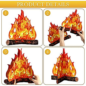 Boao 12 Set 3D Decorative Cardboard Campfire Centerpiece Artificial Fire Fake Flame Paper Party Decorative Flame Torch (Gold Orange)
