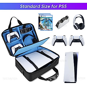TECTINTER Carrying Case for PS5, Protective Travel Bag for PS 5 Console Controller, Large Capacity Storage Case Compatible with Playstation 5 Games Accessories Disk Digital Edition, Black