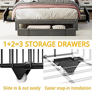 ANCTOR Queen Size Bed Frame with Storage Headboard and Charging Station, Upholstered Platform Bed with 3 Drawers, No Box Spring Needed, Easy Assembly, Grey