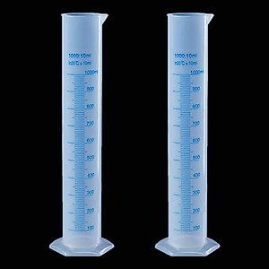 2Pack 1000ml Plastic Graduated Cylinder, Plastic Measuring Cylinder Set, 2-Sided Marking Lab Cylinders, Clear Science Measuring Cylinder for Home and School Science, Laboratory Supplies