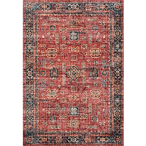 QQL Rug for Living Room, Machine Washable Area Rugs 9'x12' for Bedroom, Ultra-Soft Non-Shedding Faux Wool Vintage Design Boho Low Pile Mat Throw Carpet，Stain Resistant Rugs with Non-Slip Backing