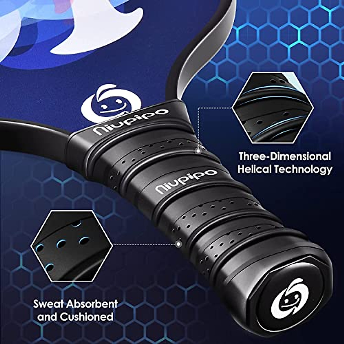 niupipo Pickleball Paddles, Pickleball Paddles Set of 2, Fiberglass Surface, Polypropylene Honeycomb Core, Cushion Grip, Lightweight Pickleball, Portable Carry Bag, White