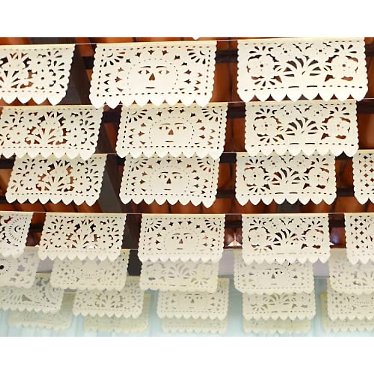 Cream Papel Picado Banners, Mexican tissue papel picado, Neutral weddings/fiesta party decorations, Off white Mexican cut out garland made from tissue paper, Pre-assembled on string for easy hanging ws001