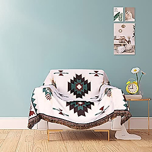 KKUYT Aztec Blanket, Oversized Boho Throw Blanket with Fringe, Southwestern Geometric Tapestry Vintage Woven Throw Blankets, Double-Sided Home Decor for Couch Sofa Chair Bed Travel (51" x 63")