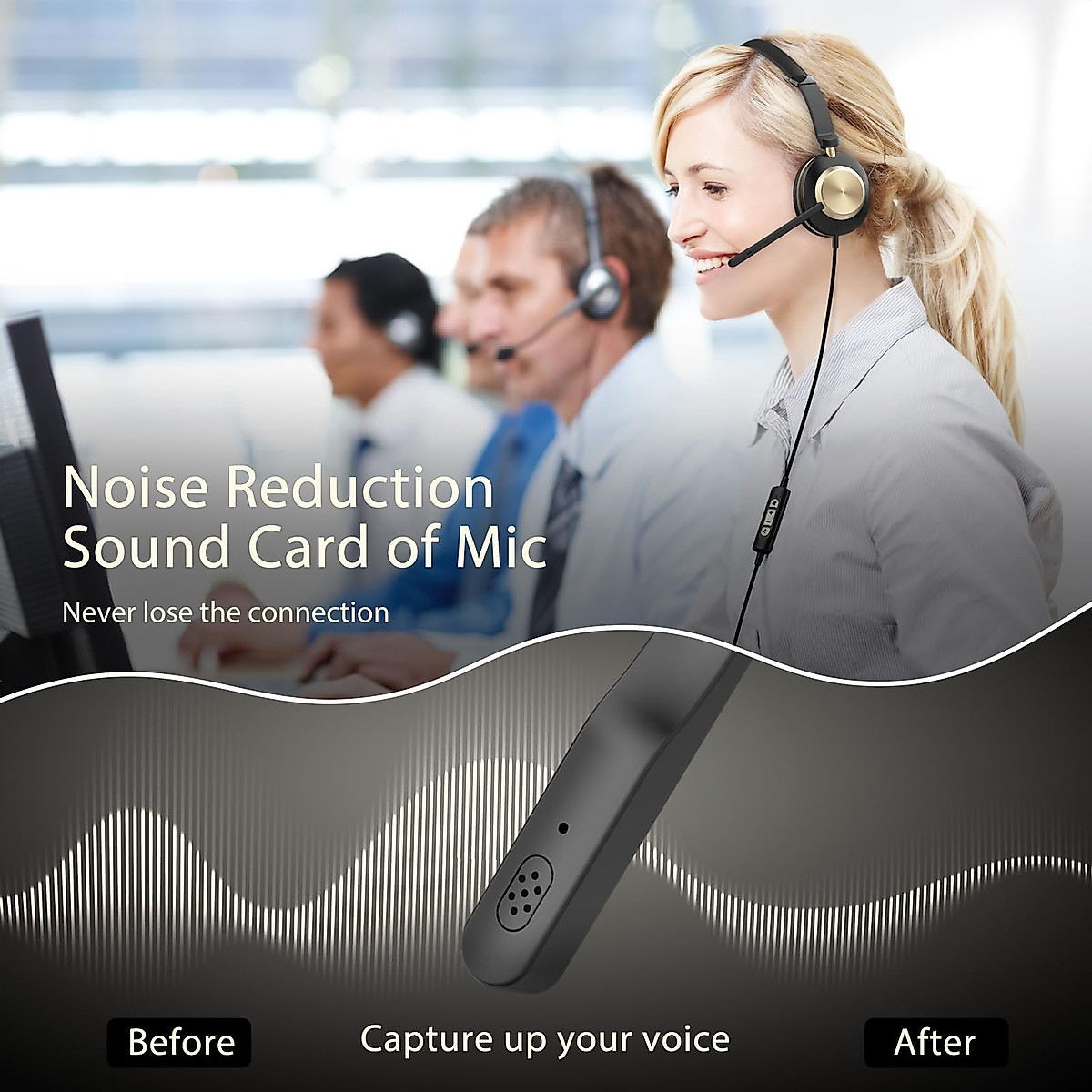 USB Headset with Microphone for PC, Wired headset with Noise Cancelling Mic, in-line Controls Volume & Mute Button, Computer Headset for Work from Home/Office/ Call center/Online Class/Zoom/Teams