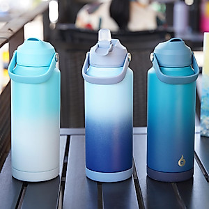 BJPKPK Insulated Water Bottle with Straw Lid, 18oz Thermos Water Bottles with Soft Nozzle, Flex Handle & Non-slip Boot, BPA Free Leak Proof Stainless Steel Metal Thermos, Tumblers, Cups,Sky