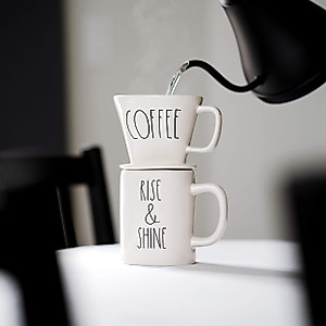 RAE DUNN Coffee Drip & Mug Set - Coffee Drip Cone with Large Coffee Mug - Rise & Shine - Gift for Coffee Lovers