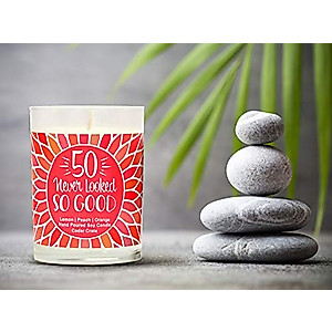 50 Never Looked So Good | Lemon, Peach, Orange | Luxury Scented Soy Candles | 10 Oz. Jar Candle | Made in The USA | Decorative Aromatherapy | 50th Birthday Gifts for Women | Unique 50th Birthday Gift