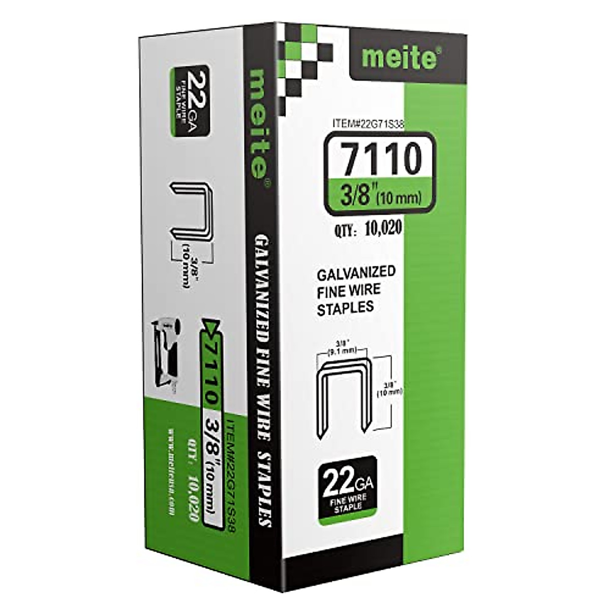 meite 22G71S38 22 Gauge 71 Series 3/8" Crown Wide 3/8" Leg Length Galvanized Staples for Upholstery Stapler 10,020 PCS/Box (1 Box)