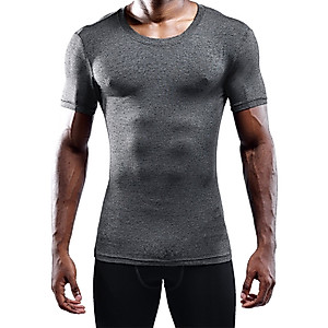 NELEUS Men's 3 Pack Athletic Compression Workout Short Sleeve Shirts,5011,Black,Grey,White,XL,EUR 2XL