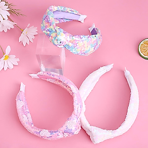 Fishown Sequin Headbands for Girls, 3 Pack Knotted Headband for Girls, Sparkly Girl Hair Bands Glitter Hair Accessories for Girls