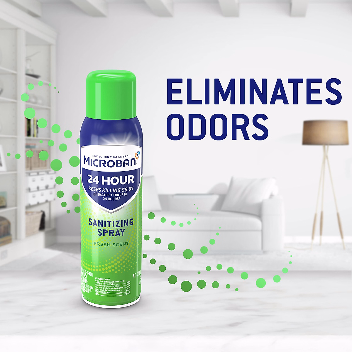 MICROBAN Disinfectant Spray, 24 Hour Sanitizing and Antibacterial Spray, Sanitizing Spray, Fresh Scent, 2 Count (15oz Each)