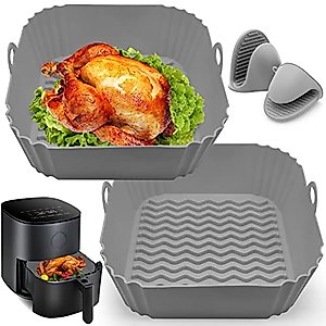 Air Fryer Silicone Liners, 8'' Square 4 to 7 QT Food Grade Reusable Heat Resistant Airfryer Silicone Liners Inserts Baskets Bowl Accessories for Instant Vortex COSORI CHEFMAN Air Fryer Oven Microwave