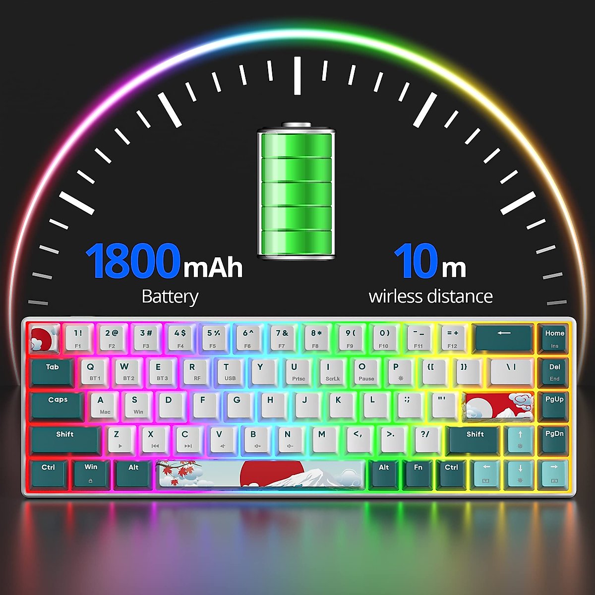 Fogruaden Hot Swappable 60% Wireless Mechanical Gaming Keyboard 60 Percent, 2.4G/USB-C/Bluetooth Keyboard, RGB Backlit, 68 Keys NKRO Compact Mini Keyboard for Win/Mac(Gateron Yellow Switch, Forest)