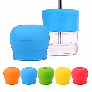 TOUGS Silicone Straw Cup Lids for Toddlers Babies (Pack of 5) - 5 Drinking Straws Included - Reusable, Spill-proof, Durable - Stretches to Cover Tumblers, Yeti Rambler, Mason Jars, Cups and Mugs