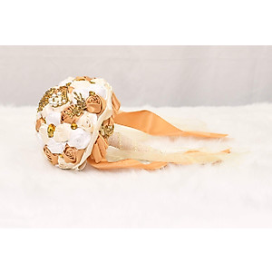 Abbie Home Advanced Customization Romantic Bride Wedding Holding Toss Bouquet Creamy White Rose Brooch with Pearls and Rhinestone Decorative brooches Accessories-(Champagne + White + Ivory)