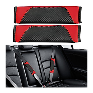 Ziciner 2 PCS Car Seat Belt Cover, Soft Carbon Fiber Leather Safety Belt Shoulder Strap Pads, Breathable Harness Pad Helps Protect Your Neck & Shoulders Universal for Car, Truck, SUV (Black&Red)